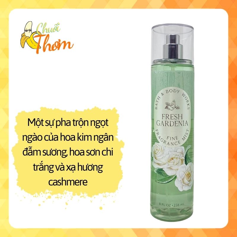 TESTER FRESH GARDENIA - Xịt thơm Body Mist Bath and Body Works | Shopee ...