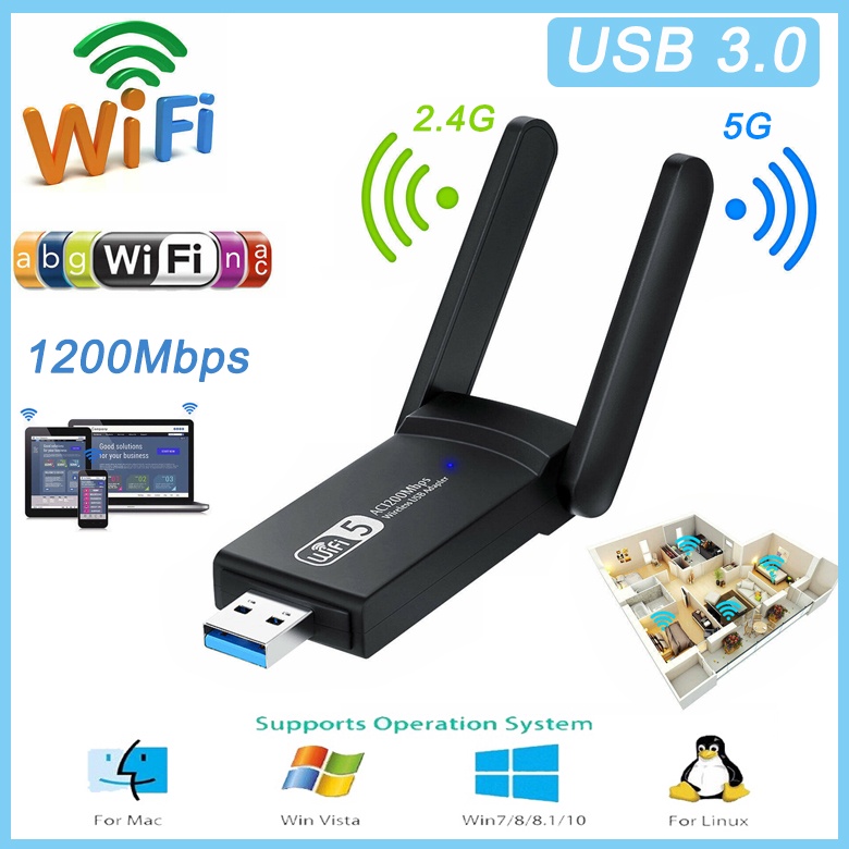 Bộ Phát WiFi Mini Không Dây, USB WiFi, USB 2.4G và 5G 1200Mbps Anten ...