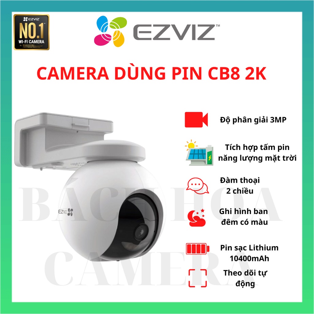 Camera WIFI ngoài trời xoay 360 dùng pin năng lượng mặt trời tích hợp pin EZVIZ C8B 2K chính ...