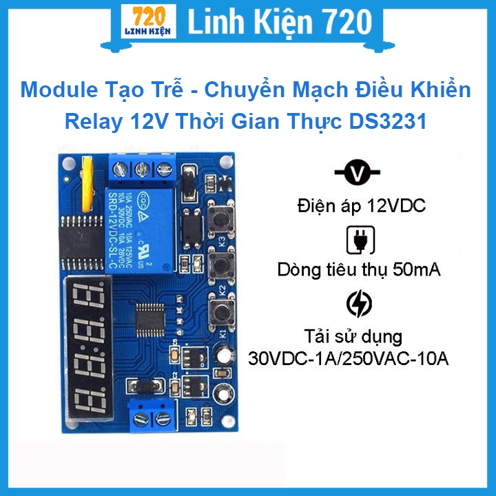 Module tạo trễ chuyển mạch điều khiển relay 12v thời gian thực ds3231 ...