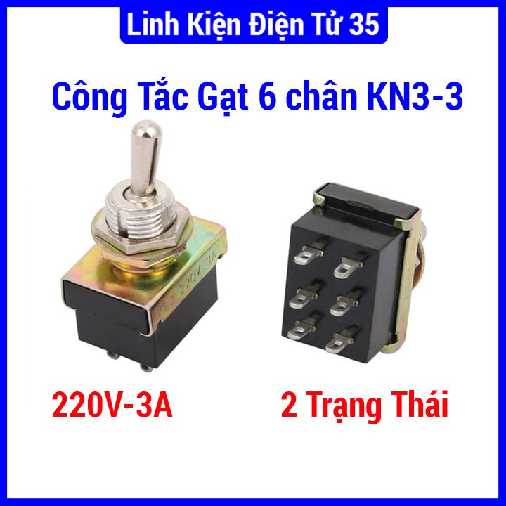Công tắc gạt 6 chân KN3-3 220V-3A ( 2 trạng thái ) được sử dụng để đảo chiều động cơ motor, đảo ...