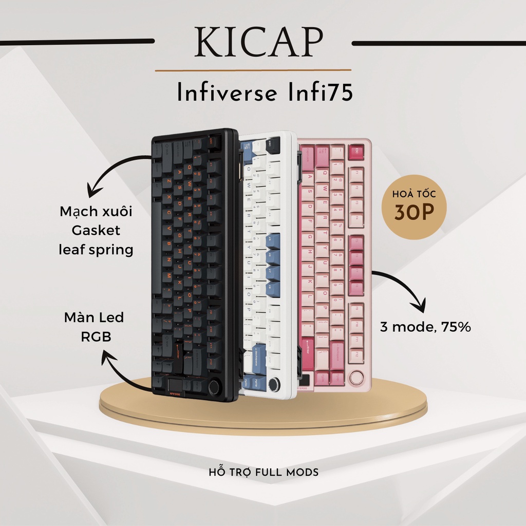 Bàn phím cơ custom Infiverse Infi75 mods stab sẵn mạch xuôi, màn hình ...