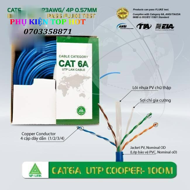 CÁP MẠNG 100M CAT 6A UTP VSP CAT6A , LÕI CHỮ THẬP , DÂY CÁP XANH , TỐC ĐỘ 10Gbps/90m | Shopee ...
