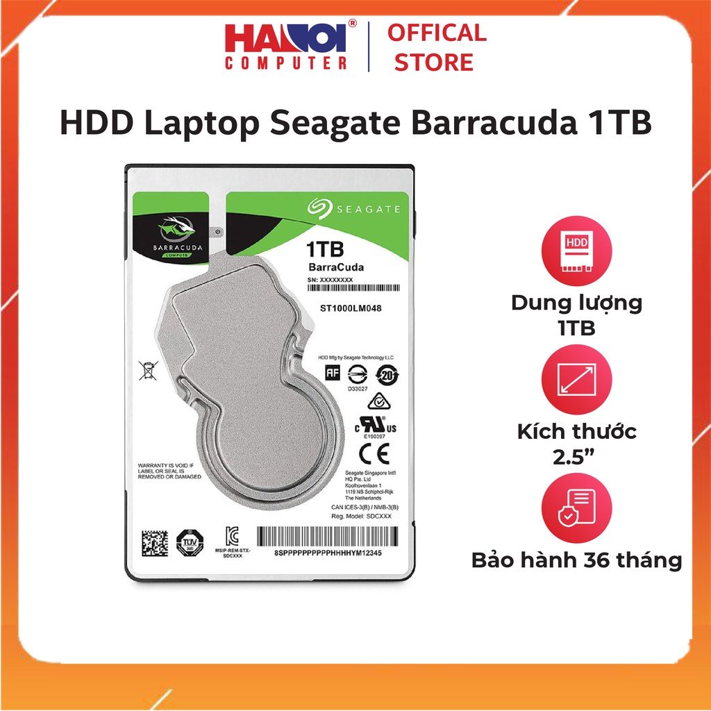Thiết bị lưu trữ Ổ cứng HDD Laptop Seagate Barracuda 1TB 2.5 inch, 5400RPM SATA3, 128MB Cache ...