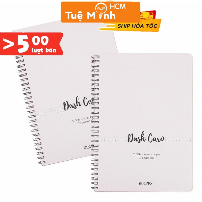 Vở Caro nét đứt 5x5mm 120 trang Ms 852 Klong lò xo kép B5 bìa nhựa trong suốt , tập sổ Klong ...