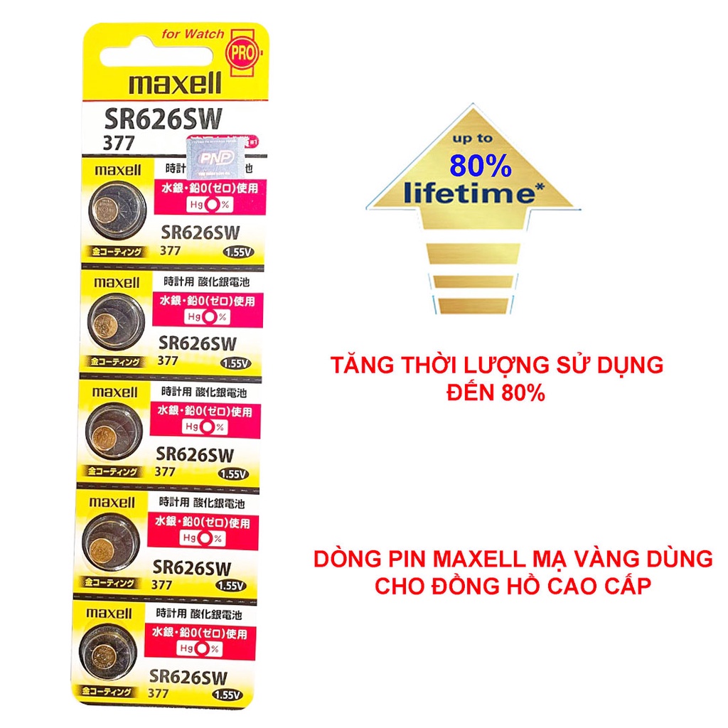 Pin đồng hồ Maxell Gold 377 SR626SW Mạ Vàng Made in Japan (Giá 1 Viên ...