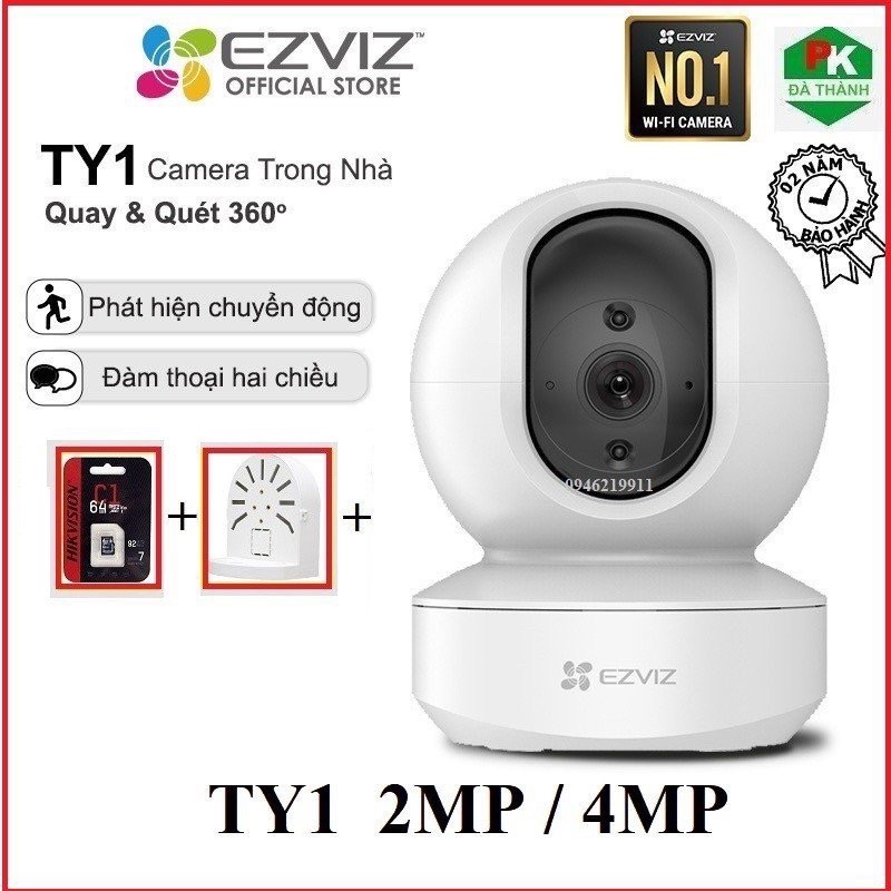 Camera wifi EZVIZ TY1 2MP/4MP đàm thoại 2 chiều, xoay 360 độ hàng chính ...