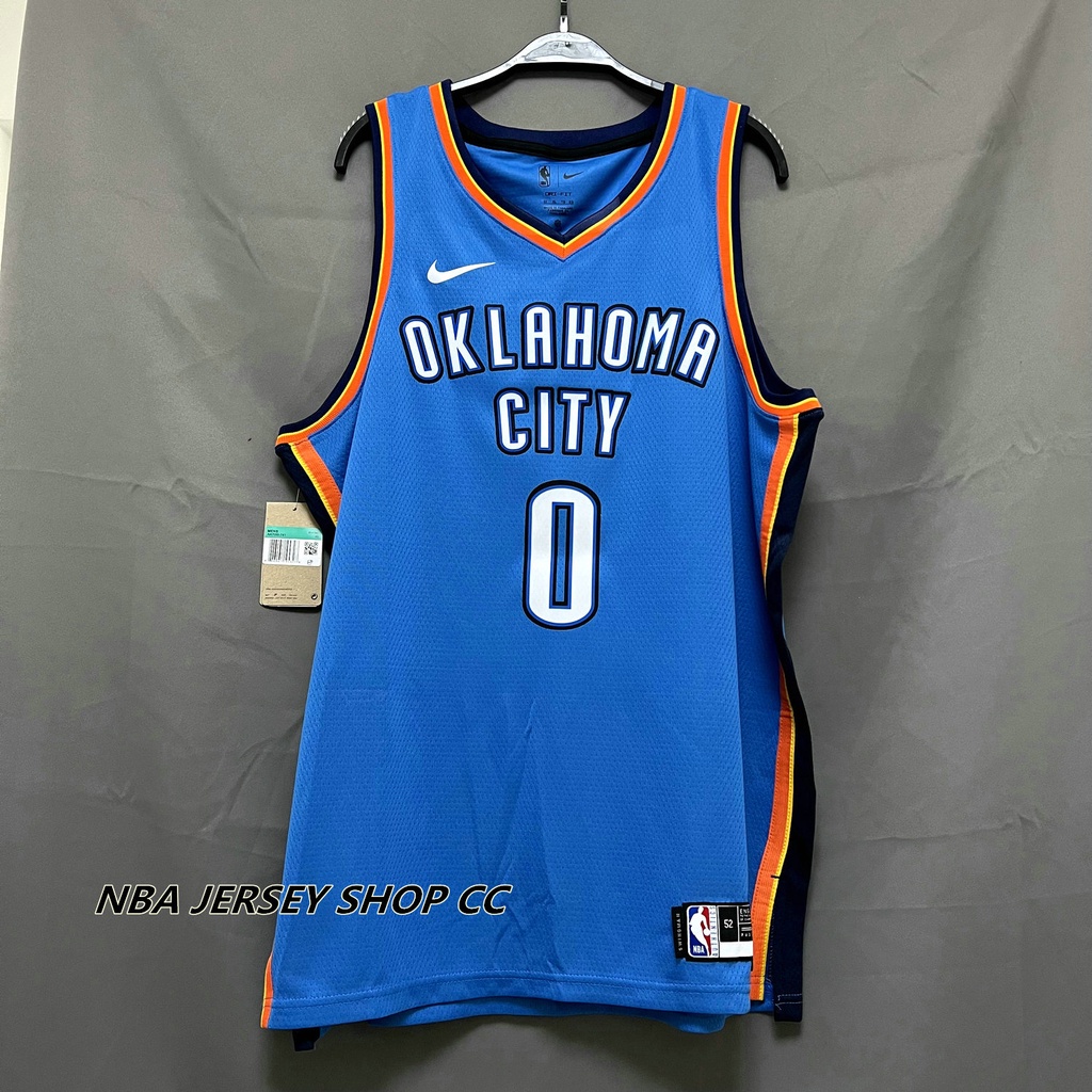 Nam NBA Oklahoma City Thunder 0 Russell Westbrook Jersey Màu xanh ép ...