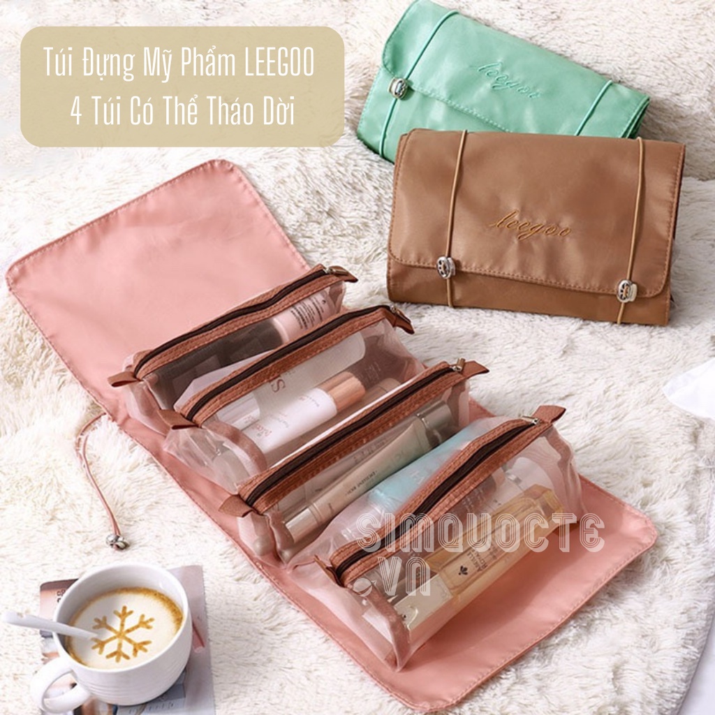 Túi đựng mỹ phẩm LEEGOO thiết kế 4 túi trong 1 có thể tháo dời vải ...