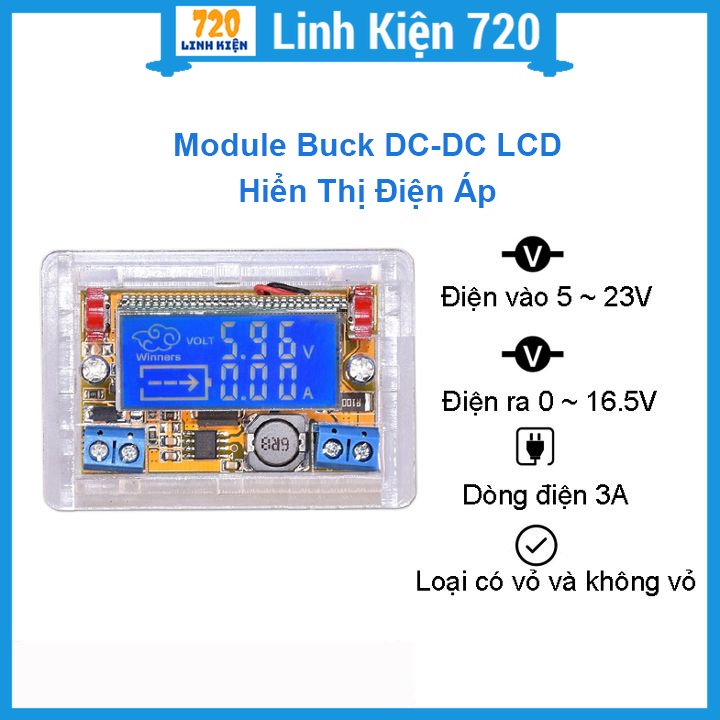 Module buck dc-dc lcd hiển thị điện áp - dòng điện vin 5v-23vdc mp2307 ...
