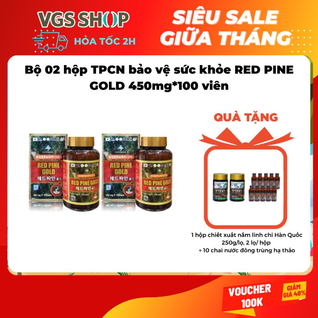 Bộ 02 hộp TPCN bảo vệ sức khỏe RED PINE GOLD 450mg*100 viên Kèm Qùa ...