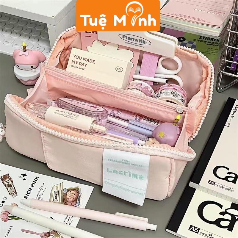 Túi bút to nhiều ngăn màu pastel TB01 basic, túi đựng bút nhiều ngăn ...