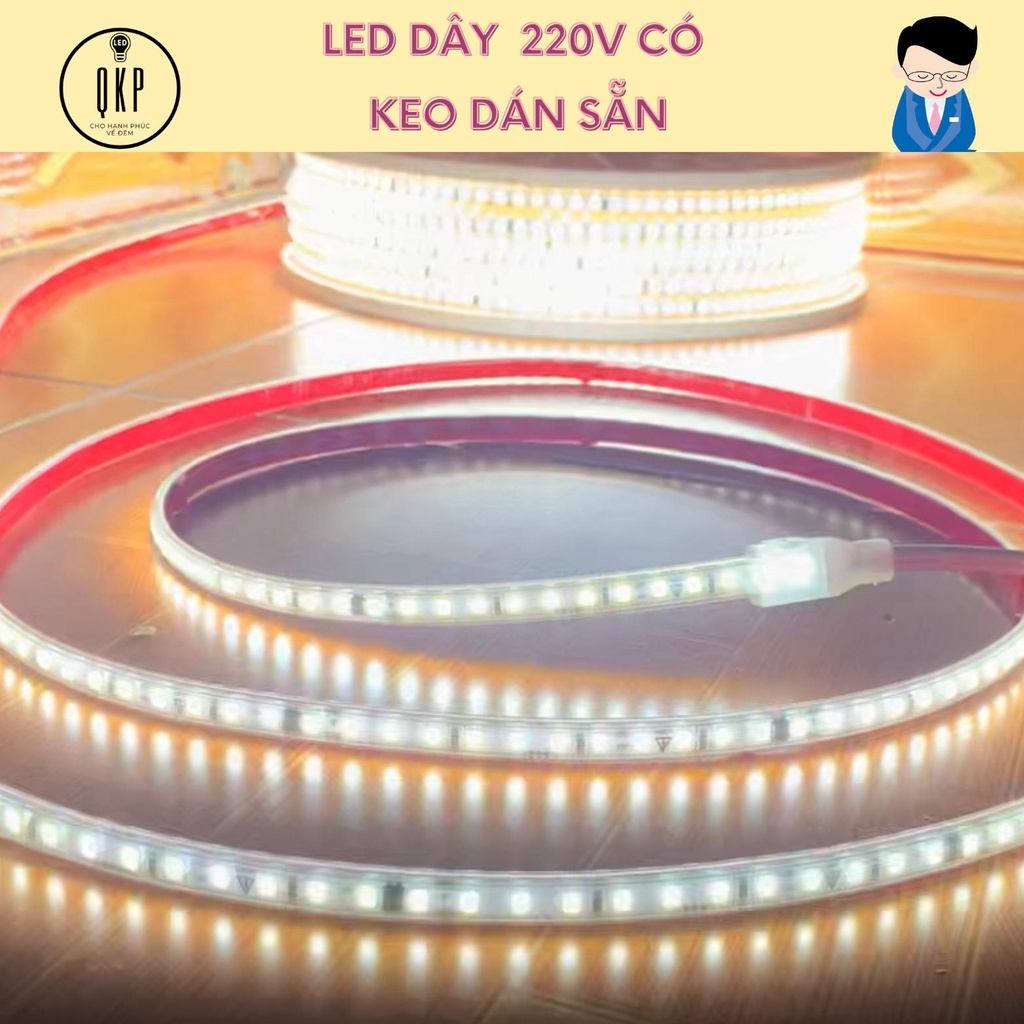 LED dán Tủ Bếp 220V Có keo dán ánh sáng Trắng và Vàng bản 8mm boc ...