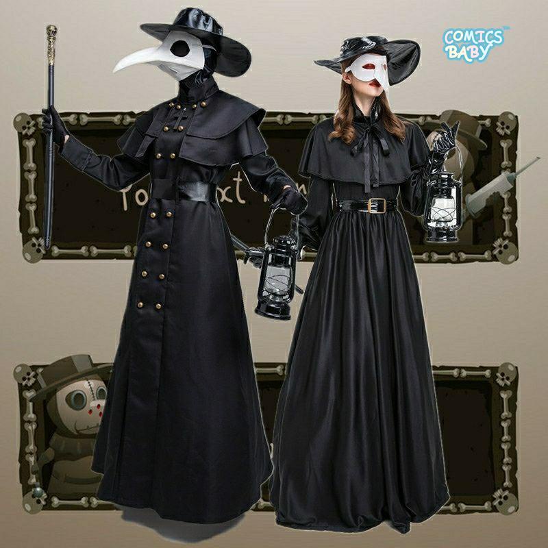 Plague Doctor Cosplay Costume Halloween Medieval Hooded Robe Mask Hat ...