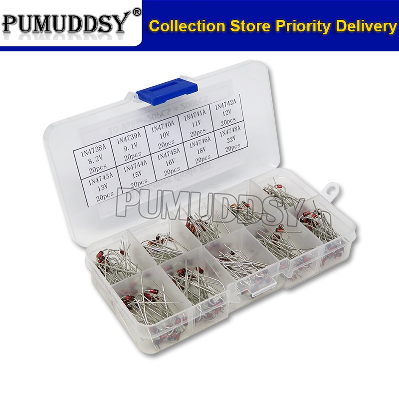 Hộp 200 Cái Đi Ốt Zener Diode Nhiều Loại 3.3V 3.6V 3.9V 4.3V 4.7V 5.1V 5.6V 6.2V 6.8V 7.5V ...