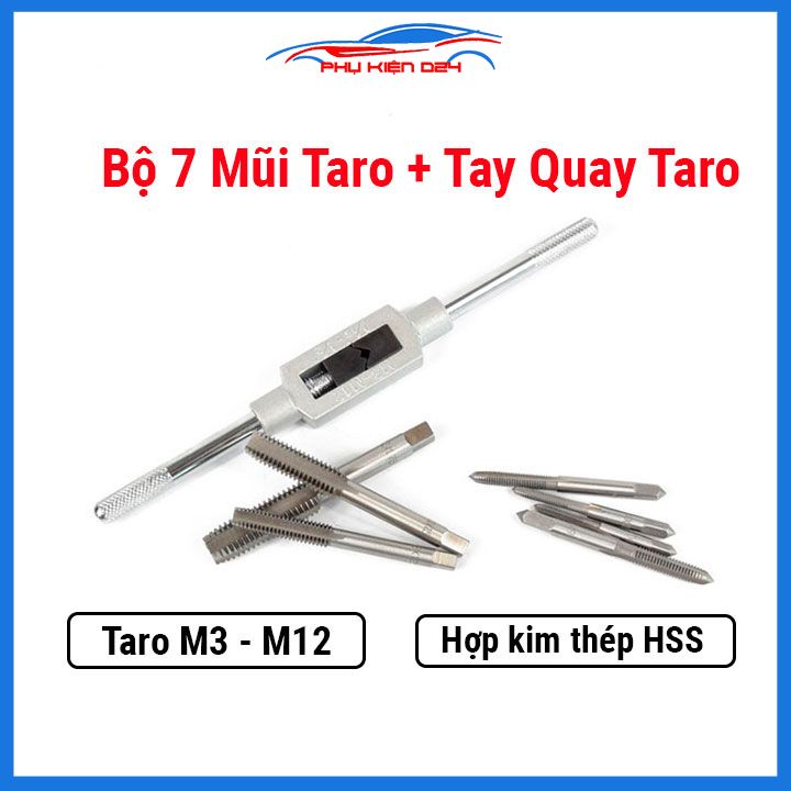 Bộ 7 mũi taro + tay quay taro M3 - M12 ren trong dài 190mm cao cấp | Shopee Việt Nam