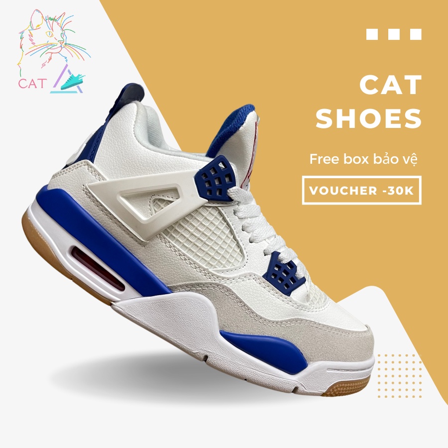 Giày SB x Jordan 4 Sapphire White Royal Blue Gum, JD4 Xanh Trắng - Cat ...