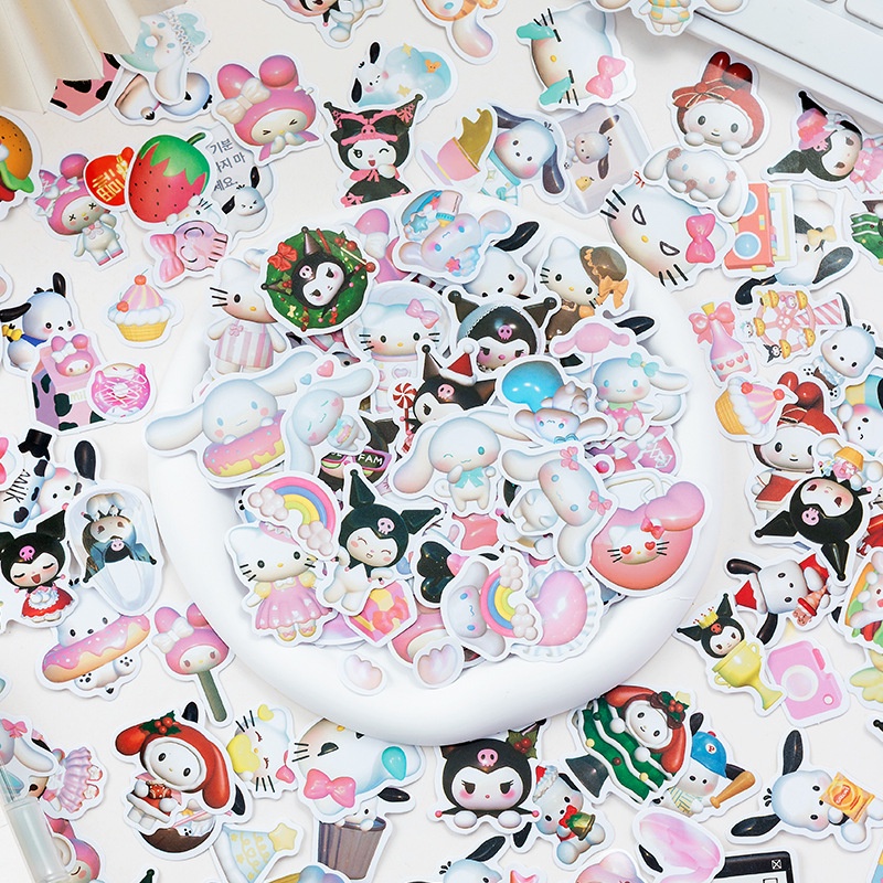 Set 50 / 100 sticker 3d Hình Nhân Vật Hoạt Hình sanrio Dán Trang Trí Sổ ...