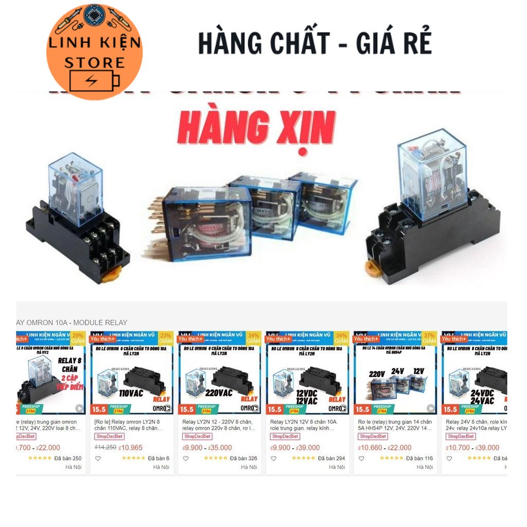 Relay OMRON LY2N 10A 12 - 220V 8 chân, relay omron 10A 8 chân, rơ le 220v10a 8 chân. rơ le 220V ...