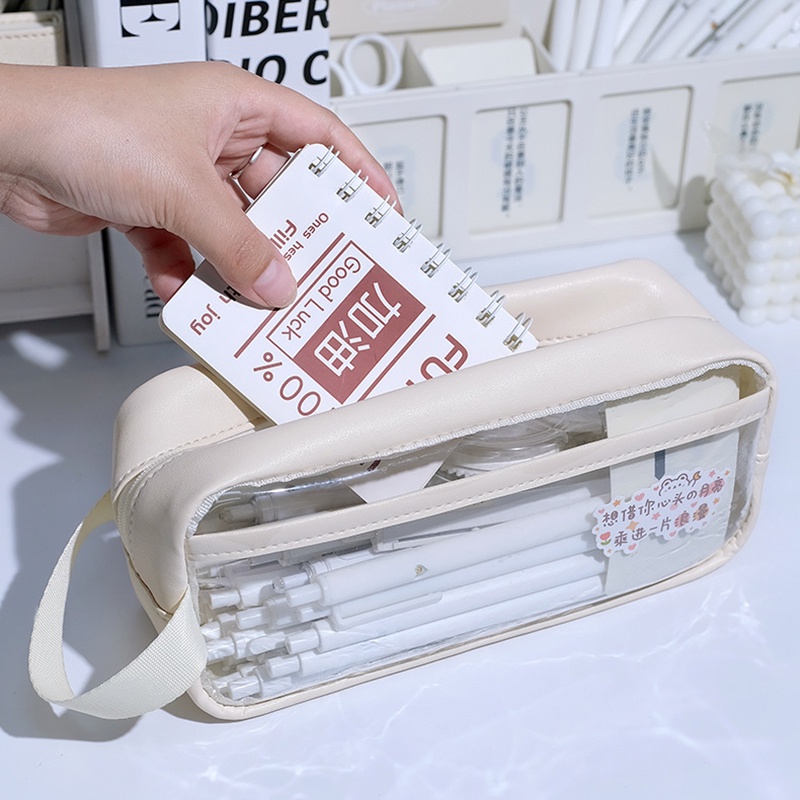 Túi Đựng Bút / Hộp bút Trong Suốt Cỡ Lớn Phong Cách Nhật Bản Trắng Hồng ...