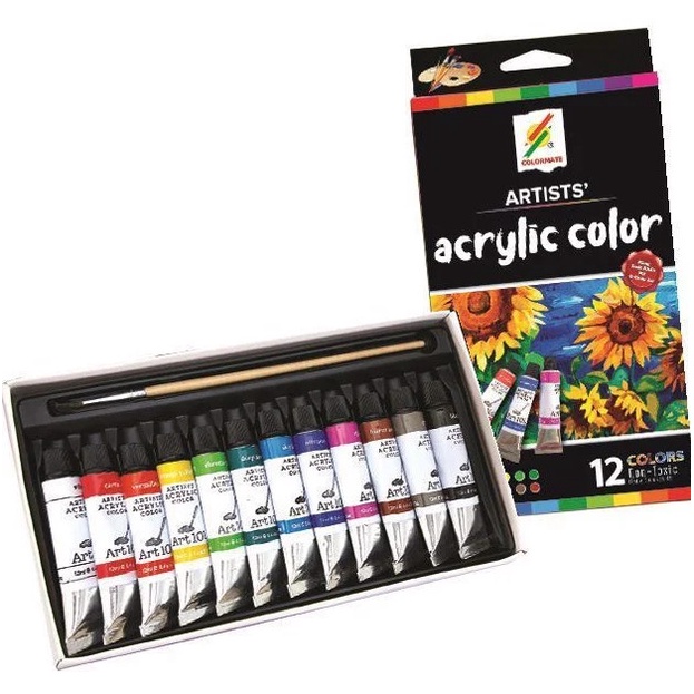Màu vẽ Acrylic Colormate hộp 12 tuýp 12ml - COLORMATE | Shopee Việt Nam