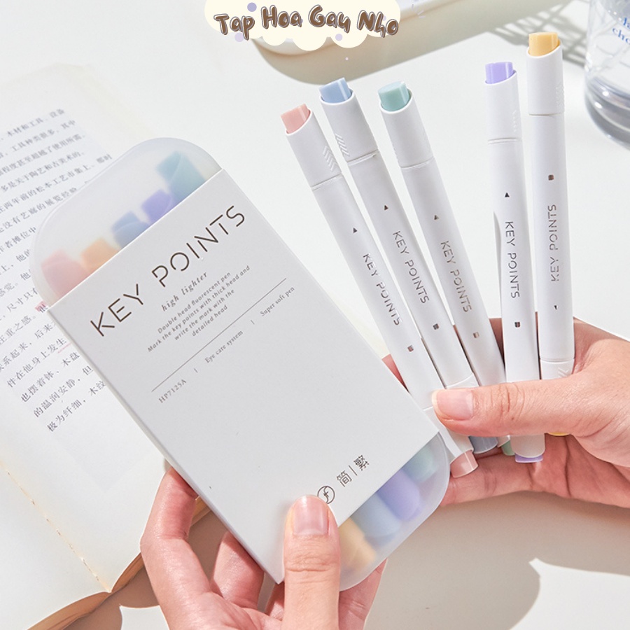 Set 5 bút highlighter KEY POINT màu pastel 2 đầu [Taphoagaunho ...