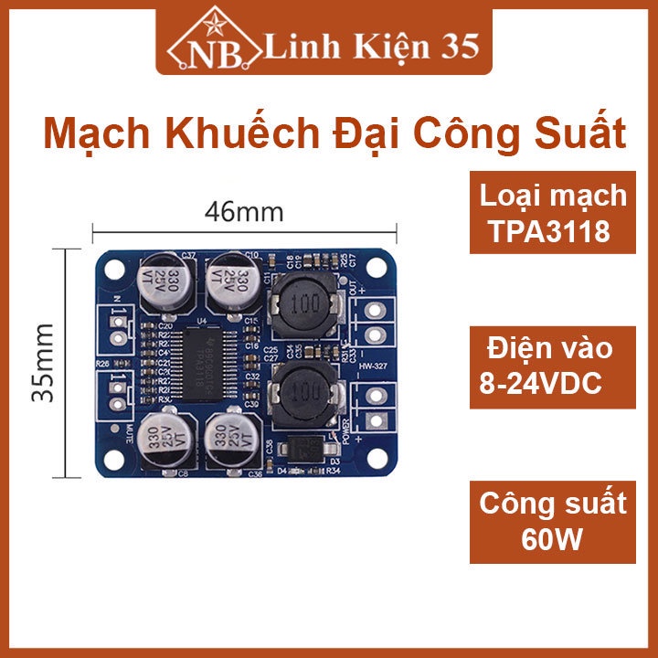 Module khuếch đại công suất loa TPA3118 Class D 60W 8-24VDC | Shopee Việt Nam