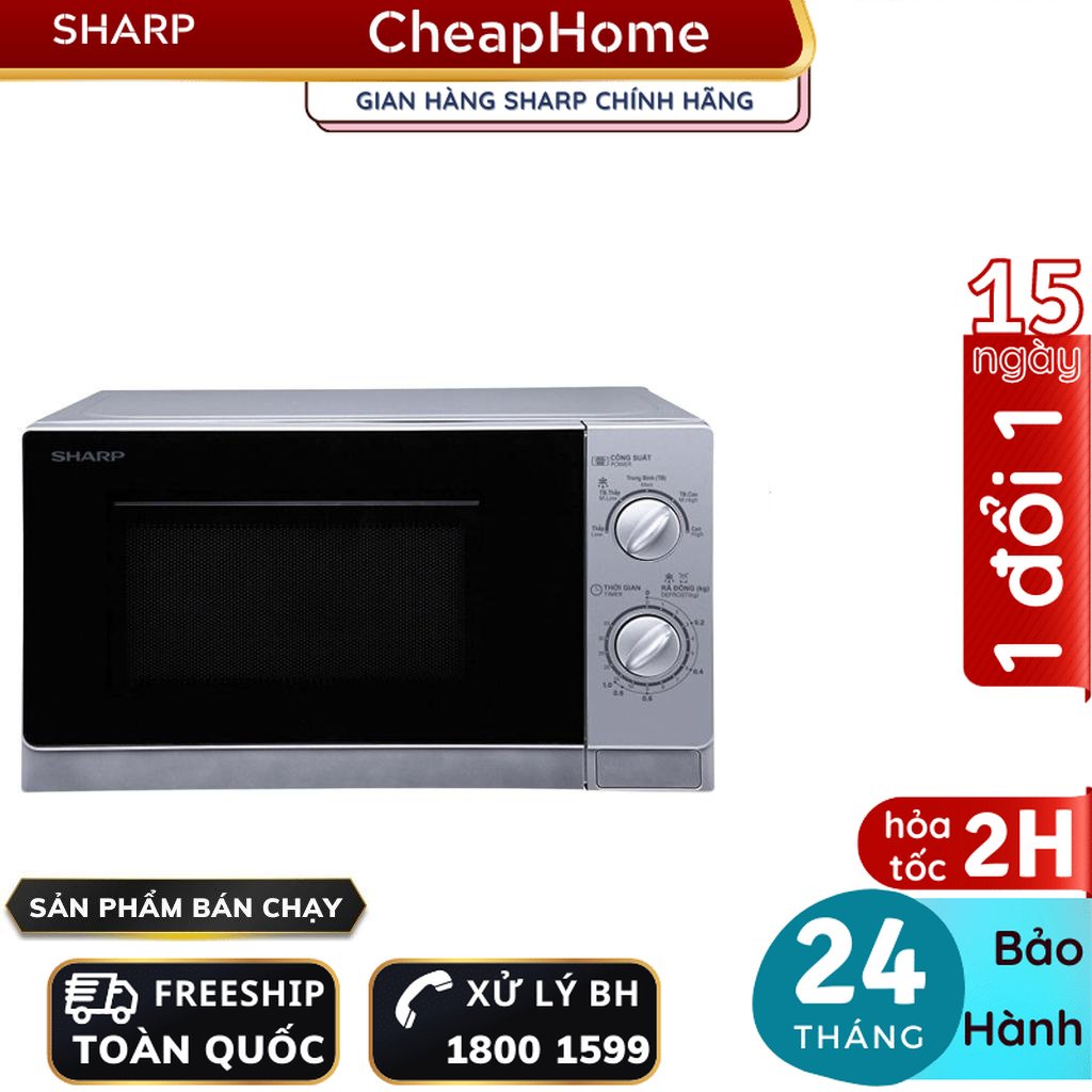 Lò vi sóng Sharp R-202VN-S 20 lít 800W núm xoay cơ điều chỉnh nhiệt độ thời gian không nướng ...