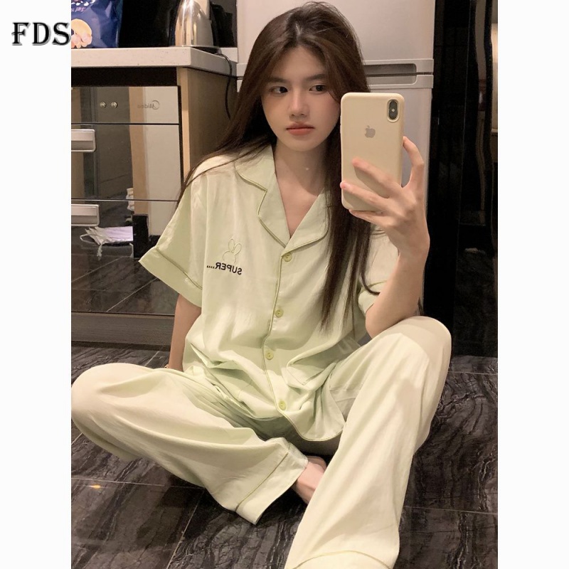 Fds new thin simple pyjamas women's summer pure green phong cách hàn ...