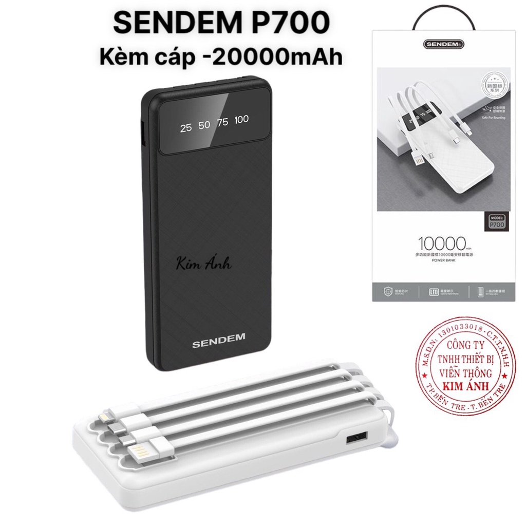 Pin sạc dự phòng SENDEM P700 10000mAh, màn hình LCD, kèm cáp sạc nhanh ...