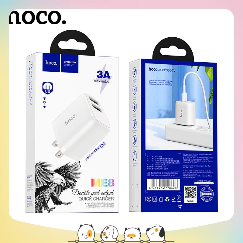 Cốc Sạc Đa Năng 2 Cổng USB Hoco ME8 3A(Max) Chính Hãng - Bộ Sạc IP, Android Cho Cổng Sạc TypeC ...