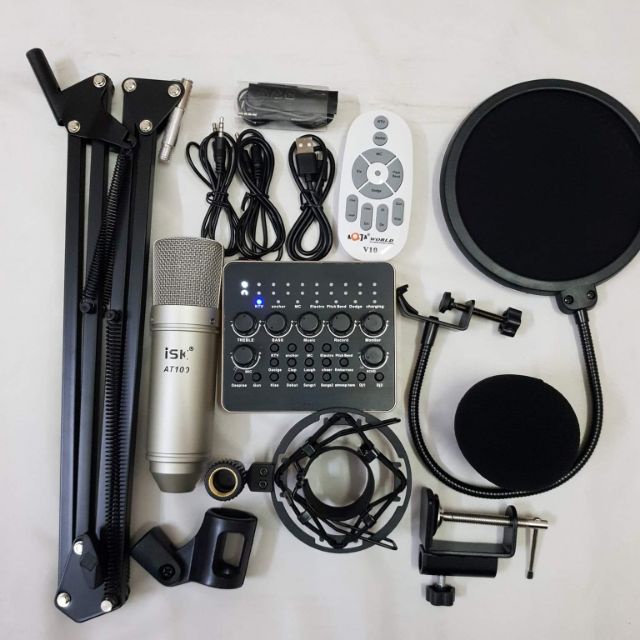 COMBO THU ÂM LIVESTREAM MÍC ISK AT100,SOUND CARD V10 CHÂB MÀNG LỌC TẶNG ...