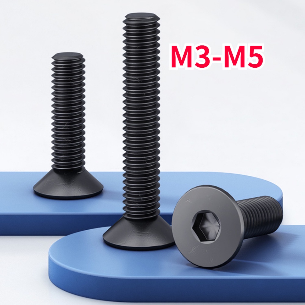 [XJK] 10,9 Grade High-Strength Flat Head Hexagon Bolt Black Countersunk Head Hexagon Socket ...