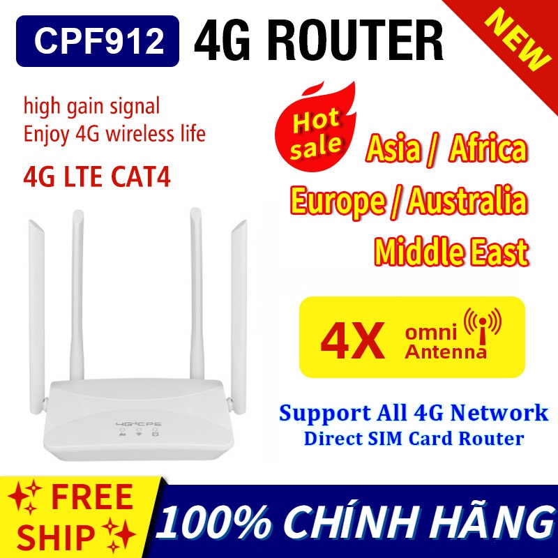 FREESHIP Cục phát wifi từ sim 4G LTE CPF 912 không dây di động có cổng lan 300Mbps lắp được ...