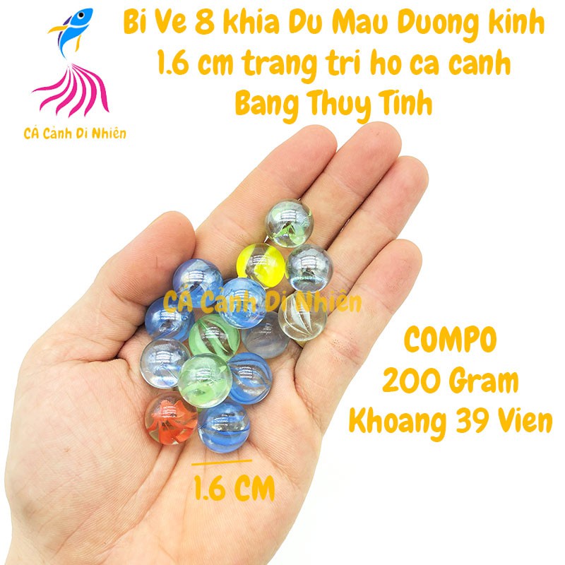Viên bi ve 8 khía 200 gram (39 viên) size 1.6 cm trang trí hồ cá ...
