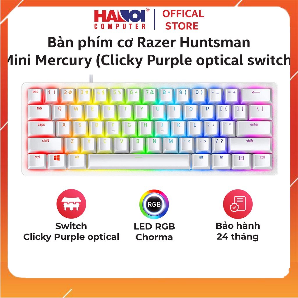 Bàn phím cơ Razer Huntsman Mini Mercury ( Clicky Purple optical switch ...