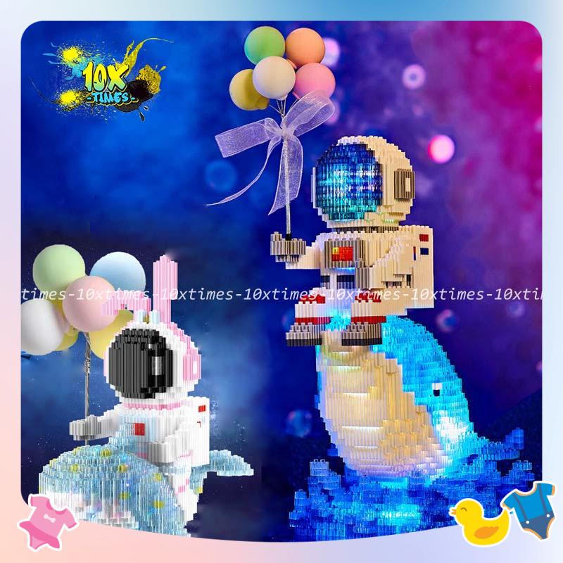 (30cm) Mô hình lắp ráp phi hành gia tai thỏ cá voi có đèn tặng bạn trai ...