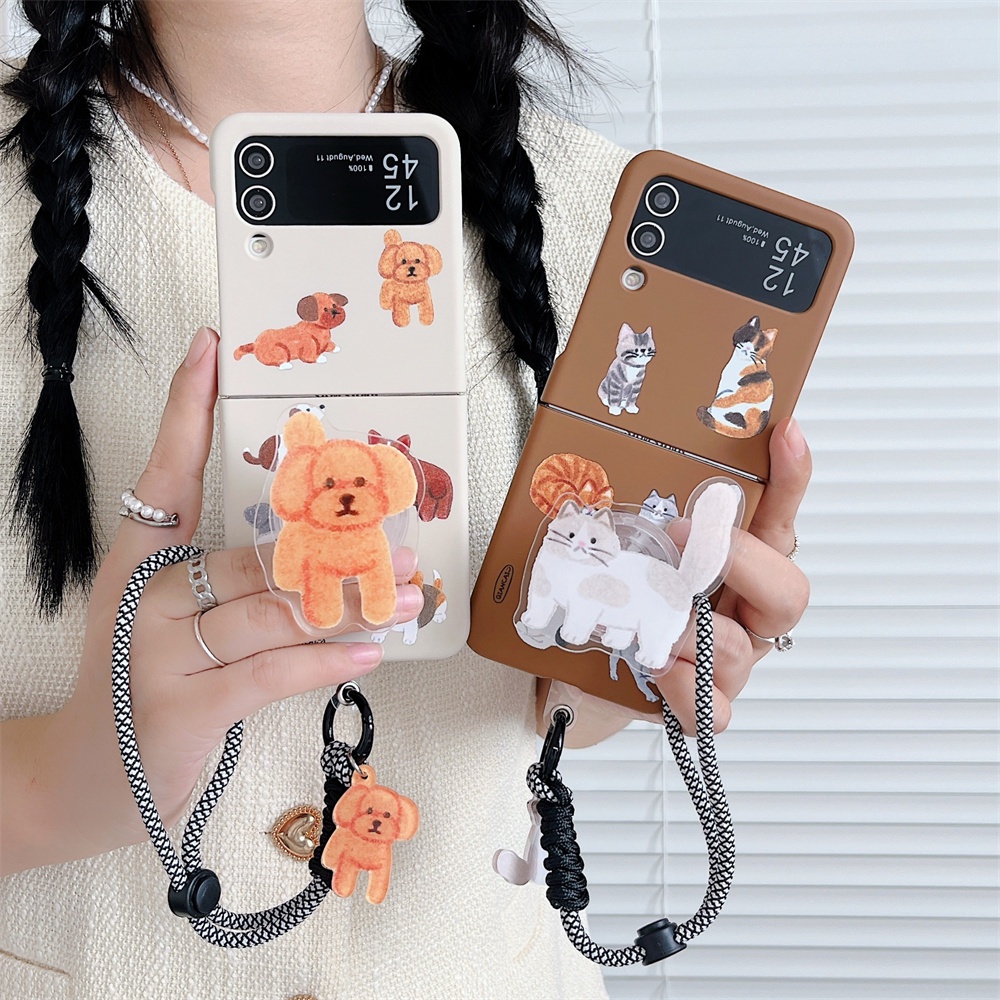 Mèo Dễ Thương Có Dây đeo Cổ Tay Bao đựng điện Thoại Cho Samsung Galaxy Z Flip 4 3 5 5g Skin Feel