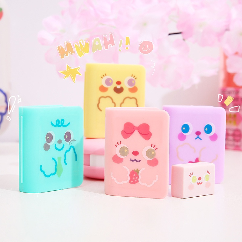 1 set 2-in-1 cartoon book shaped pencil sharpener erasers set children ...