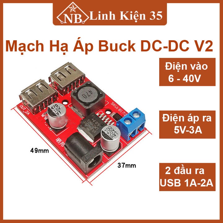 Module hạ áp Buck DC-DC Vin 6 - 40V Vout 5V 3A 2 đầu ra V2 | Shopee ...