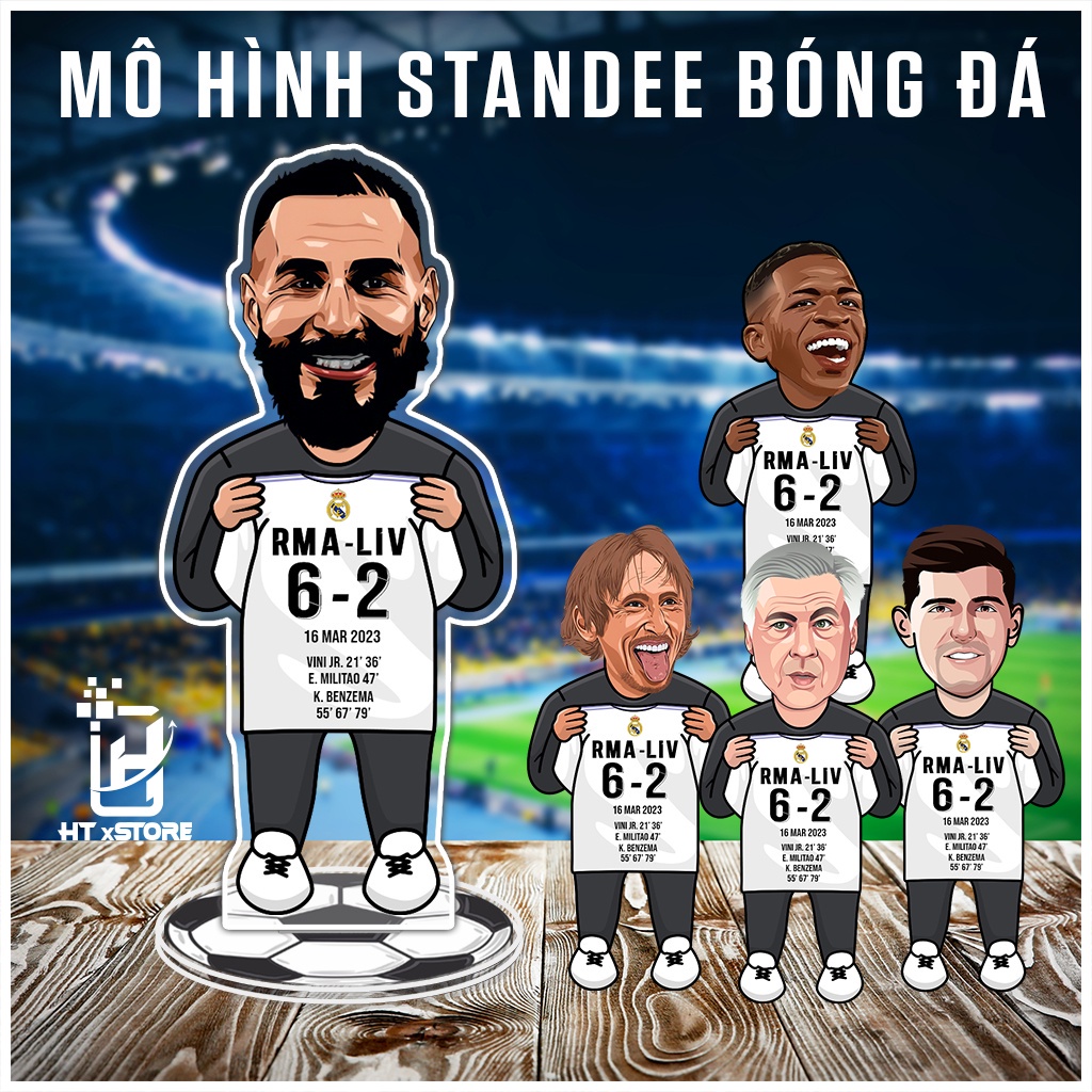 Mô hình standee in hình cầu thủ CLB Real Madrid cầm áo bóng đá tỷ số 6 ...
