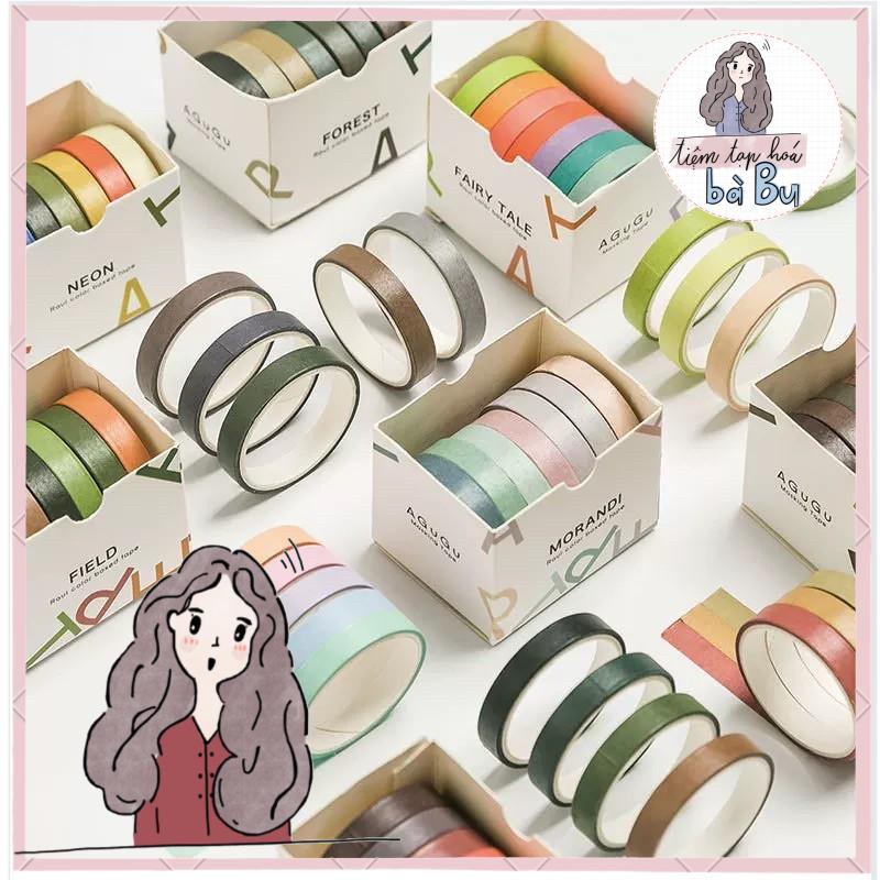 Set 7 cuộn washi tape basic Agugu nhiều tông màu dùng để đánh dấu và ...