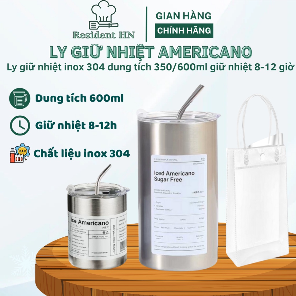 Ly Giữ Nhiệt Inox Iced Americano Chuẩn 304 Cao Cấp, Cốc Giữ Nhiệt Uống Cafe Giữ Nhiệt Dung Tích ...