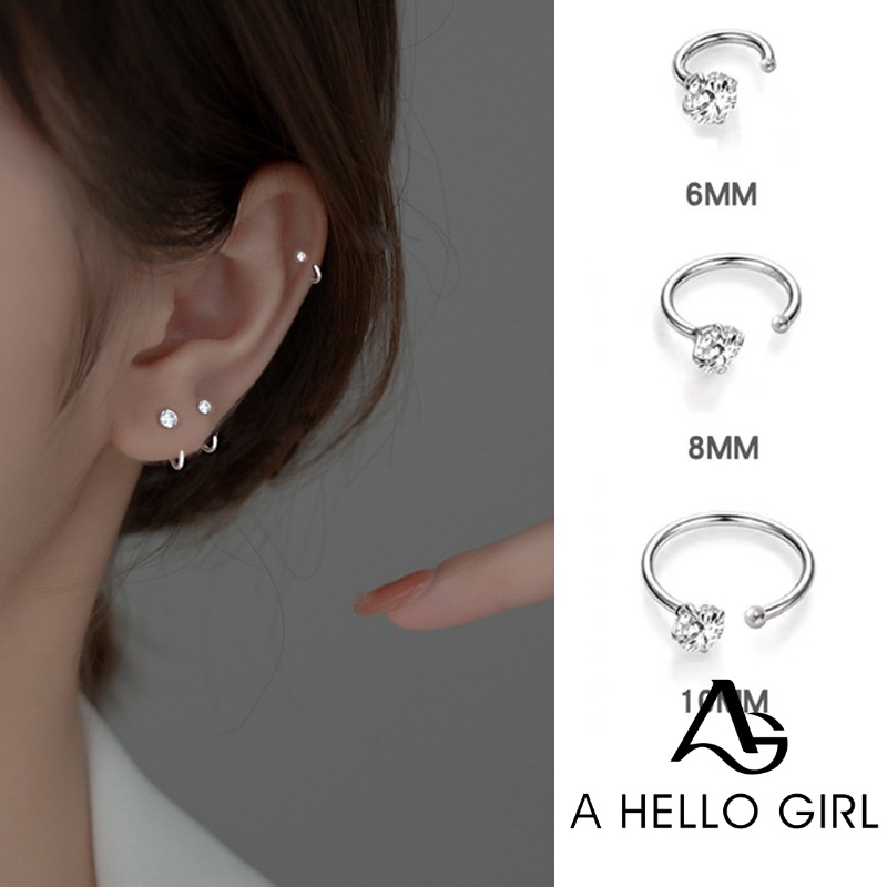 Khuyên kẹp vành tai AHELLOGIRL mạ bạc s925 đính đá zircon hình hoa 6/ 8/ 10mm thời trang cho nữ ...