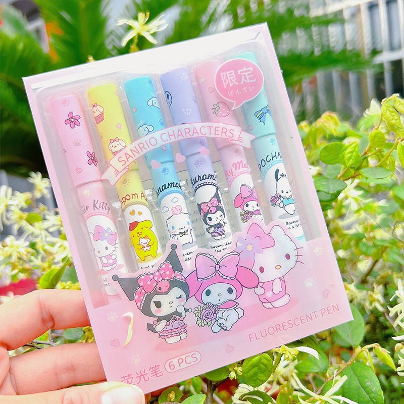 SANRIO Set 6 Bút Đánh Dấu Ghi Chú Họa Tiết Hoạt Hình Kuromi Mymelody ...