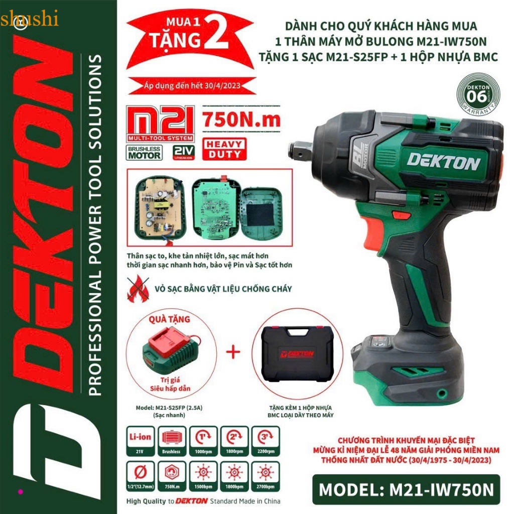 [Chính Hãng] Máy Siết Bulong Dùng Pin Dekton M21-IW750N Chân pin phổ thông lực siết 750N. chính ...