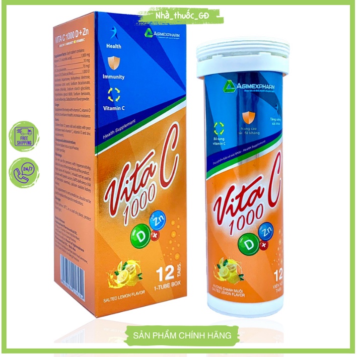Vitamin C sủi VITA C 500mg, vị cam dạng viên bổ sung Kẽm D3, tăng cường ...