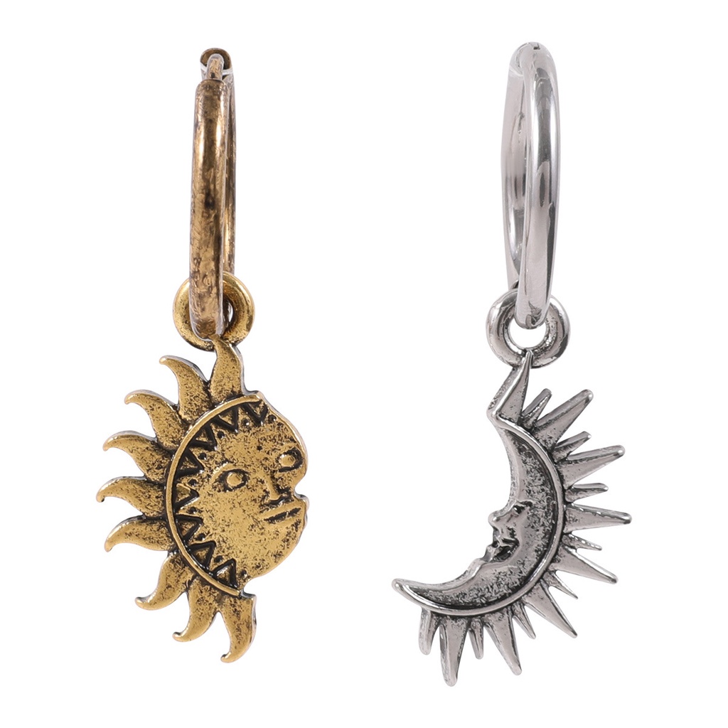 Cá tính sun and moon hoop bông tai không đối xứng cho nam giới cặp đôi ...