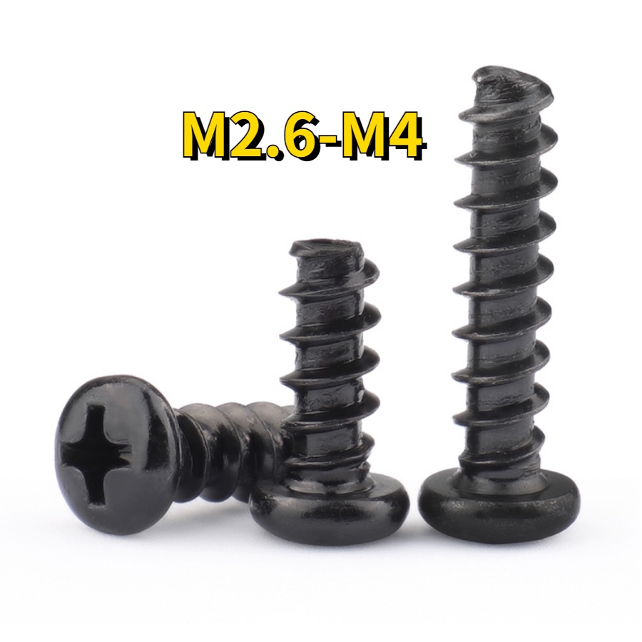 [xjk] Black phillips round head flat tail screw phillips self-tapping screw m2.6 m3 m3.5 m4 ...