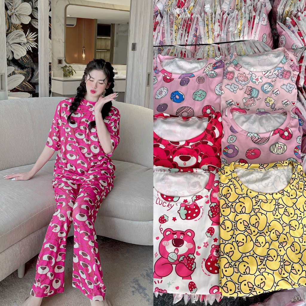 Set đồ bộ gấu hồng ống suông (đồ bộ nữ,đồ ngủ nữ,set đồ bộ nữ,đồ mặc ...